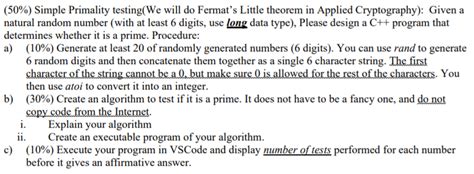Solved Simple Primality Testing We Will Do Fermats Chegg