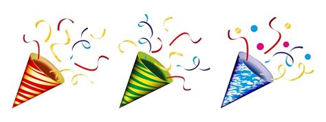 색종이 파티 포퍼 아이콘 불꽃 놀이 로고 모자 평면 디자인을 설정합니다 폭발하는 다채로운 색종이 조각 포퍼 금색에 대한 스톡