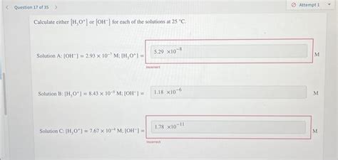 Solved Calculate Either H O Or OH For Each Of The Chegg Com