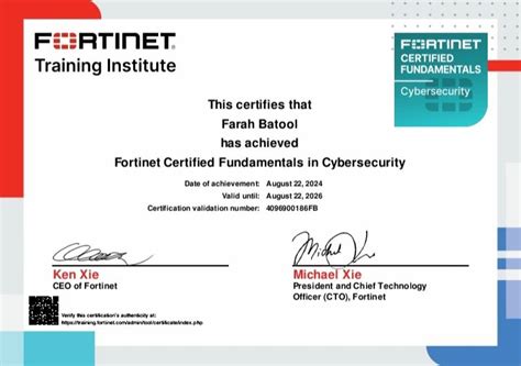 Earned Fortinet Certification In Cybersecurity Farah Batool Posted On The Topic Linkedin