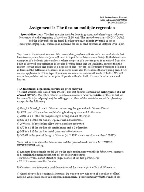 Assignment 1 Pdf Dependent And Independent Variables Regression