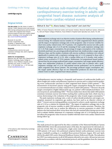 Pdf Maximal Vs Submaximal Effort During Cardiopulmonary Exercise Testing In Adults With
