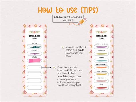 Set Of 3 Annotation Key Color Guide Bookmarks With Flower Pattern Png