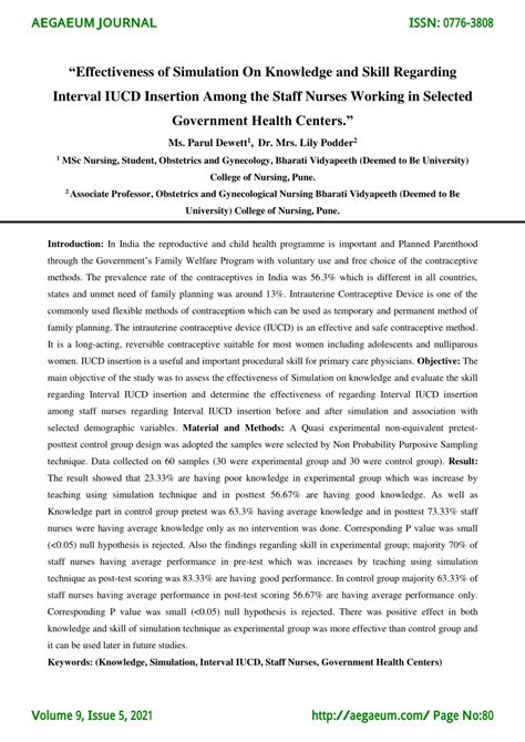 Pdf Effectiveness Of Simulation On Knowledge And Skill Regarding Interval Iucd Insertion