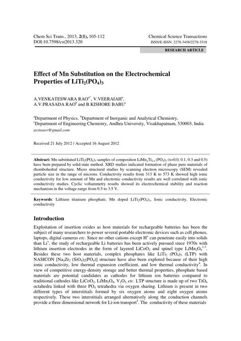 Pdf Effect Of Mn Substitution On The Electrochemical Properties Of