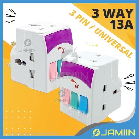 Me 13 Amp 3 Way Switch Adaptor 3 Pin Universal Socket With Neon Indicator Sirim Approved For 3