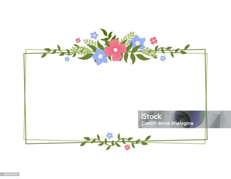 귀여운 꽃과 잎이 있는 직사각형 꽃 프레임입니다 장식 수평 식물 단풍 테두리 고립 된 벡터 일러스트 레이 션 0명에 대한 스톡 벡터 아트 및 기타 이미지 Istock
