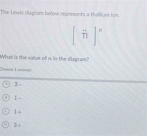 Solved The Lewis Diagram Below Represents A Thallium Ion [frac 1 N] N What Is The Value Of N