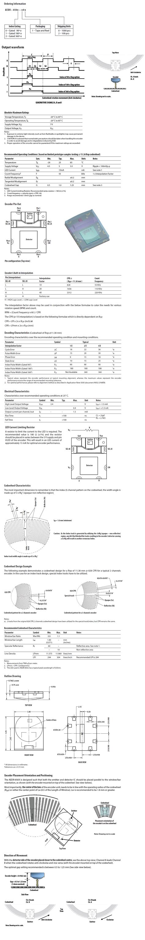 Avago Channel Reflective Incremental Encoders AEDR X Series