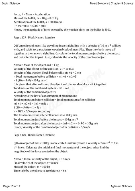 NCERT Solutions 2025 Class 9 Science Chapter 8 Force And Laws Of Motion