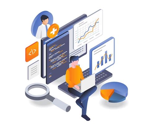 Premium Vector Programmer Analyzing Data With Laptop
