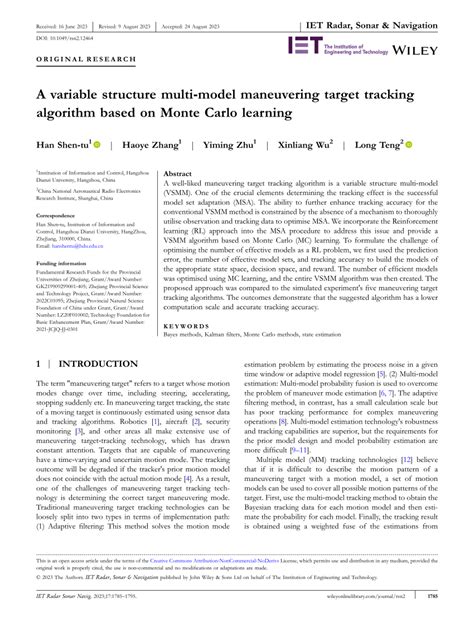 Pdf A Variable Structure Multi‐model Maneuvering Target Tracking