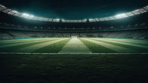 Universal Grass Stadium Illuminated By Spotlights Al Generated Stock