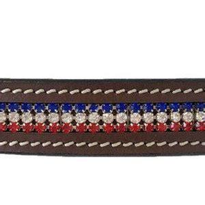 Bedazzled Brow Band For English Bridle Black Brown Red White Blue Solid 3 Lines Of Crystals