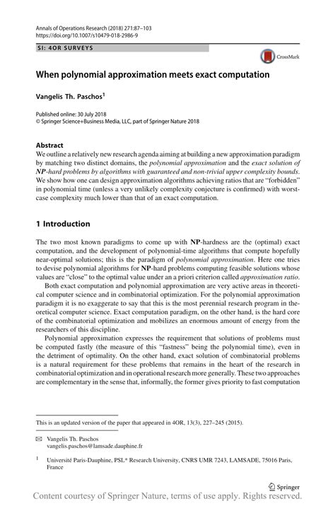 When Polynomial Approximation Meets Exact Computation Request Pdf
