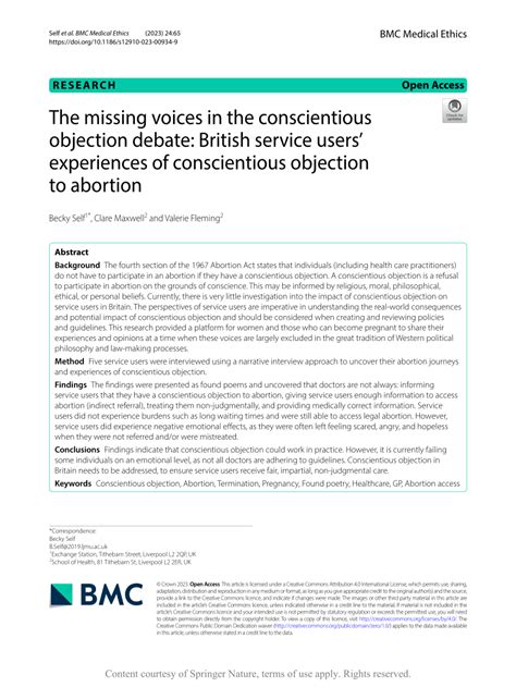 Pdf The Missing Voices In The Conscientious Objection Debate British
