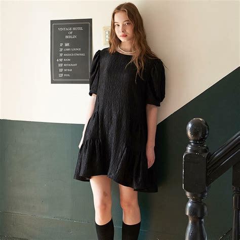 Coco Lovely Shirring Mini Dress Bk 하고