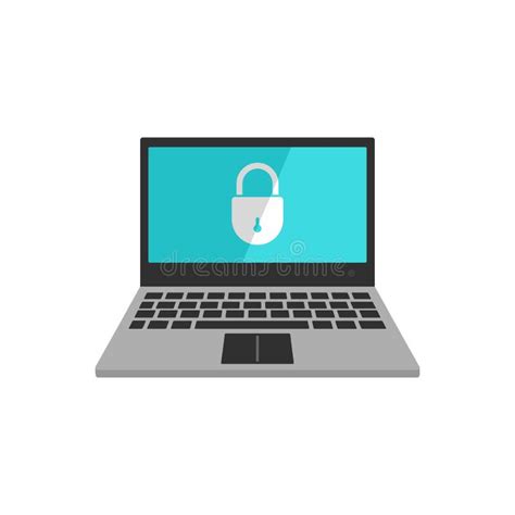 Secured Laptop Icon Flat Style Stock Illustration Illustration Of Lock Notebook