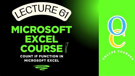 Countif Function In Microsoft Excel Lecture 61 Functions In Excel Youtube