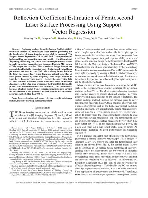 Pdf Reflection Coefficient Estimation Of Femtosecond Laser Surface Processing Using Support