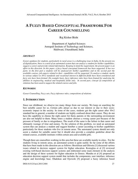 a fuzzy based conceptual framework for career counselling pdf