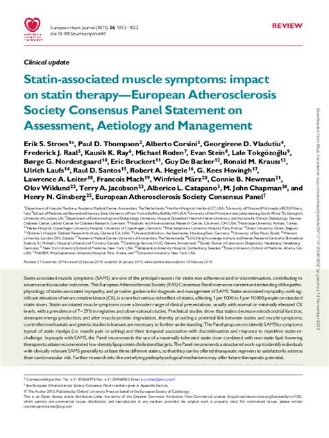 Pdf Statin Associated Muscle Symptoms Impact On Statin Therapy European Atherosclerosis