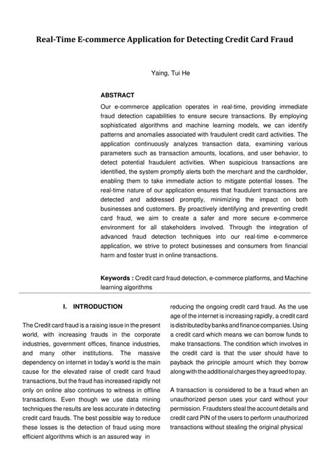 Pdf Real Time E Commerce Application For Detecting Credit Card Fraud