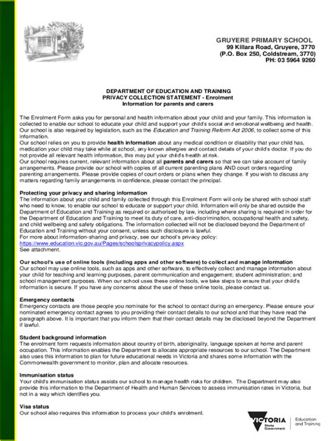 Fillable Online Gruyere Primary School 99 Killara Road Gruyere 3770