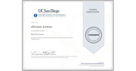 Completion Certificate For Data Structures Shivam Kumar