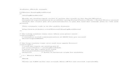Arduino Sketch Sample 1basics Analogreadserialyyhomearduinoarduino