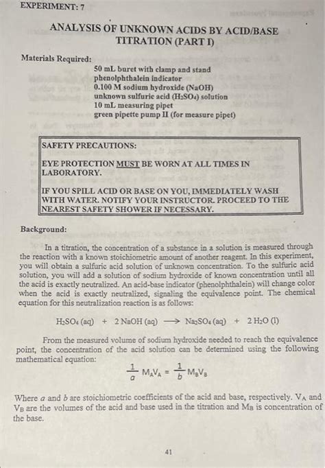 Solved EXPERIMENT ANALYSIS OF UNKNOWN ACIDS BY ACID BASE Chegg