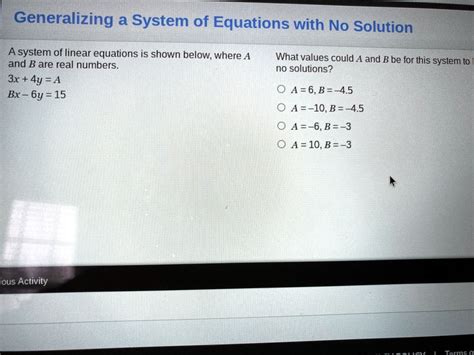 Generalizing A System Of Equations With No Solution A System Of Linear Equations Is Shown Below
