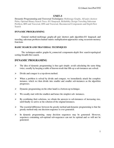 Unit 3 Daa Unit Dynamic Programming And Traversal Techniques