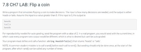 Solved 78 Ch7 Lab Flip A Coin Write A Program That