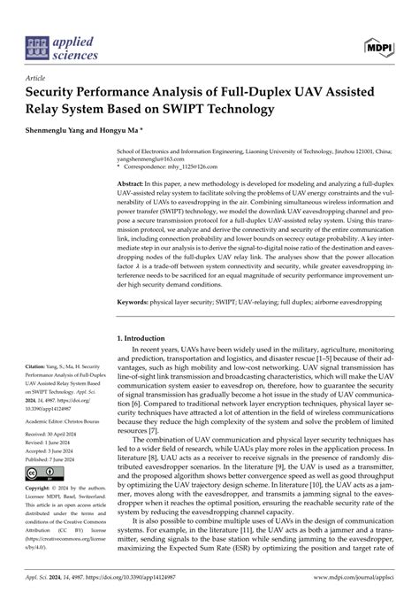 Pdf Security Performance Analysis Of Full Duplex Uav Assisted Relay System Based On Swipt