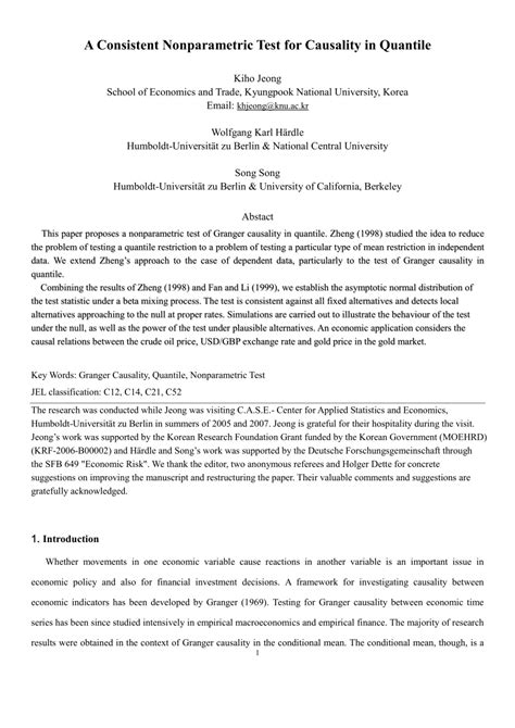 Pdf A Consistent Nonparametric Test For Causality In Quantile