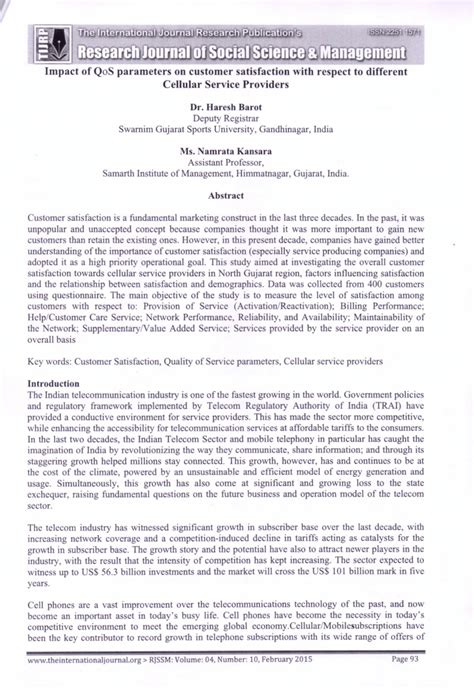 pdf impact of qos parameters on customer satisfaction with respect to