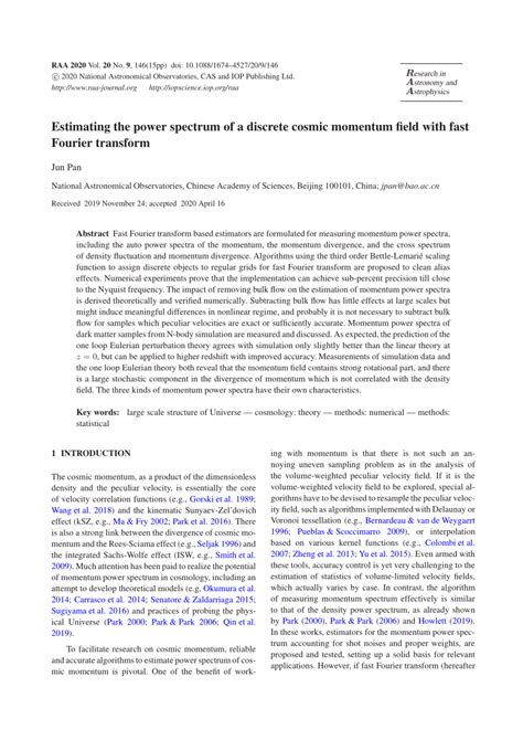 Pdf Estimating The Power Spectrum Of A Discrete Cosmic Momentum Field With Fast Fourier Transform