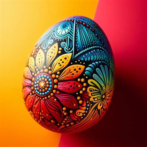 Premium Photo Colorful Easter Egg With Floral Pattern On Colorful