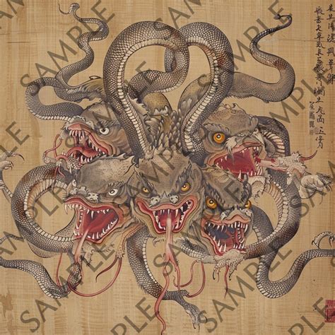Yokai Eight Headed Japanese Monster Eight Tailed Serpent Digital