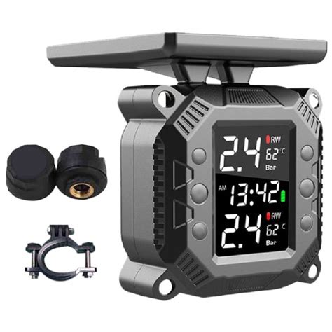 Wireless Motorcycle Tpms Tire Pressure Monitoring System Solar External Sensor Temperature