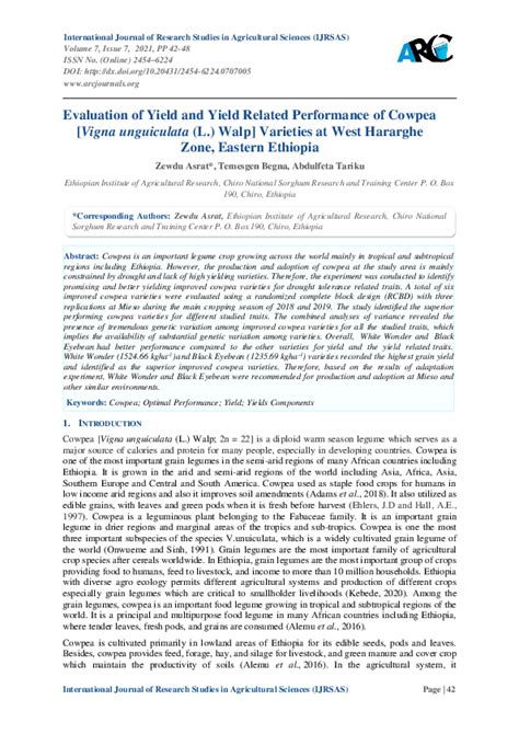 Pdf Evaluation Of Yield And Yield Related Performance Of Cowpea Vigna Unguiculata L Walp