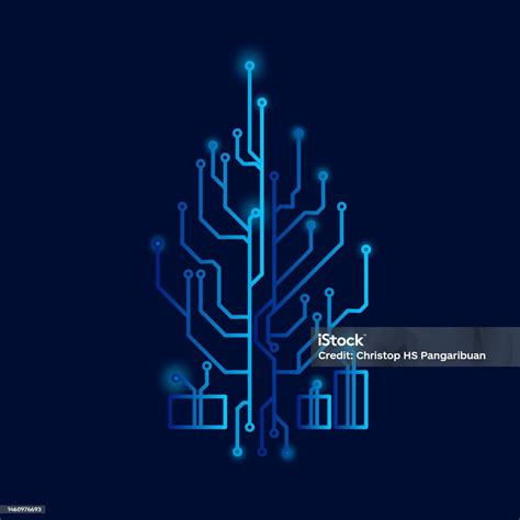 하이테크 크리스마스 트리 기술 기하학적 및 연결 시스템 배경과 디지털 데이터 추상 전자 진한 파란색 배경 벽지입니다 벡터 그림입니다 0명에 대한 스톡 벡터 아트 및 기타