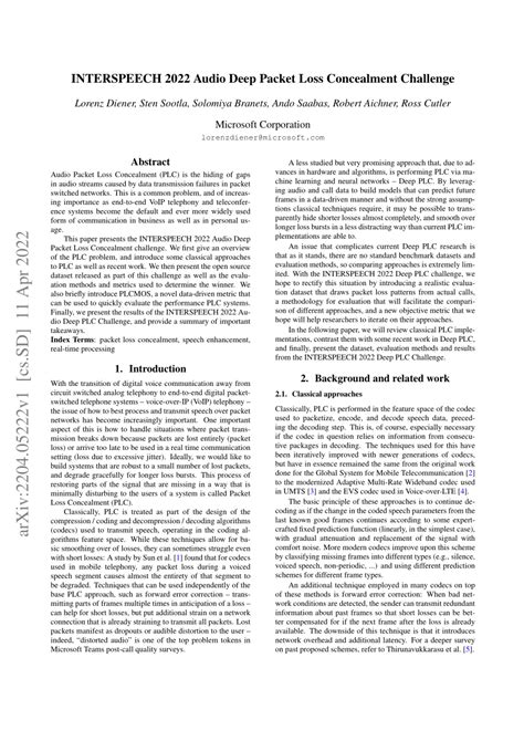 Pdf Interspeech 2022 Audio Deep Packet Loss Concealment Challenge