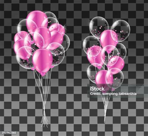 투명한 배경에 고립 된 분홍색 풍선 세트입니다 사실적인 벡터 일러스트레이션입니다 분홍에 대한 스톡 벡터 아트 및 기타 이미지