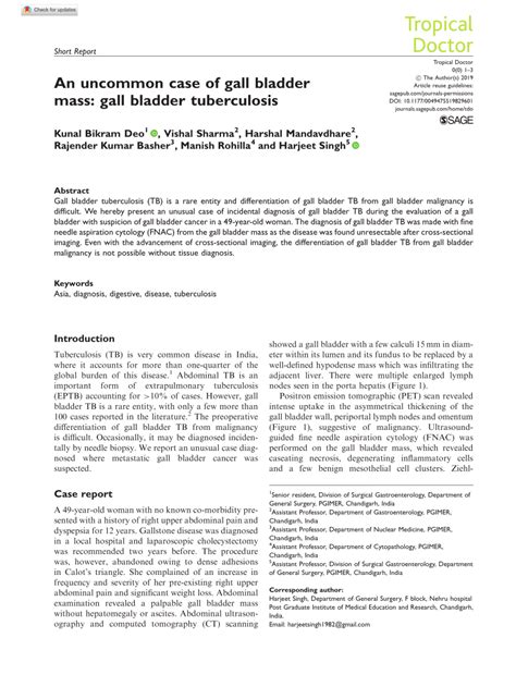Pdf An Uncommon Case Of Gall Bladder Mass Gall Bladder Tuberculosis