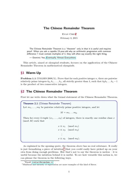 chinese remainder theorem pdf prime number mathematical proof