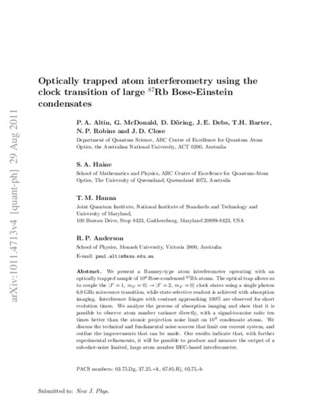 Pdf Optically Trapped Atom Interferometry Using The Clock Transition Of Large 87rb Bose