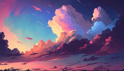 Colorful Sky And Dense Clouds In The Evening Fantasy Skyline For Concept Art Beautiful