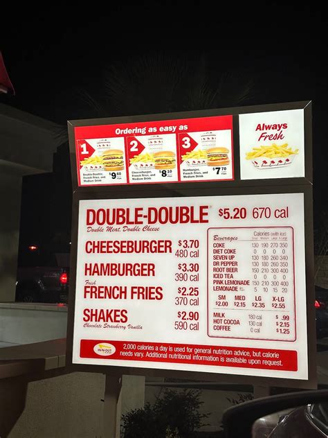 Menu At In N Out Burger Fast Food San Diego Outer Rd